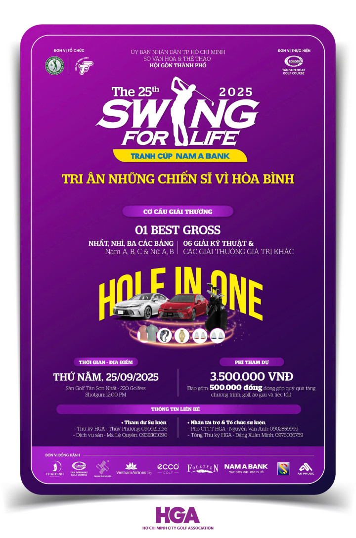 Giải gôn Swing For Life 2025 – Tranh cúp Nam Á Bank: Tri ân những chiến sĩ vì hòa bình